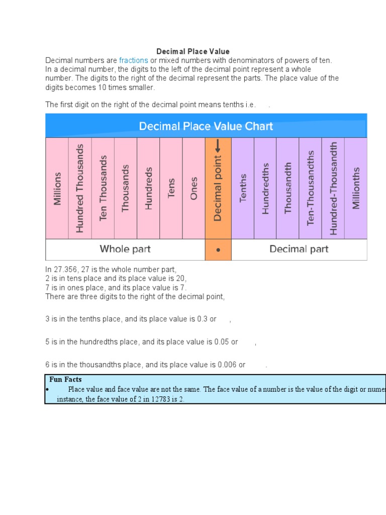 Decimal Place Value | PDF