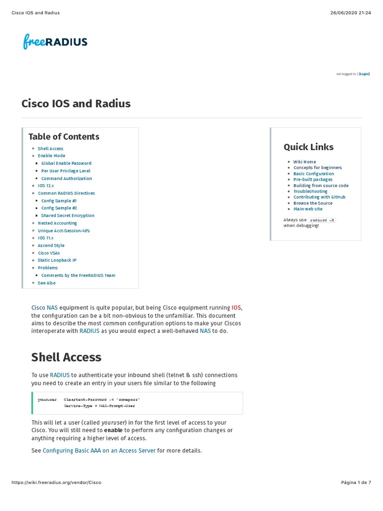 Cisco IOS and Radius: Shell Access | PDF | Radius | Communications Protocols