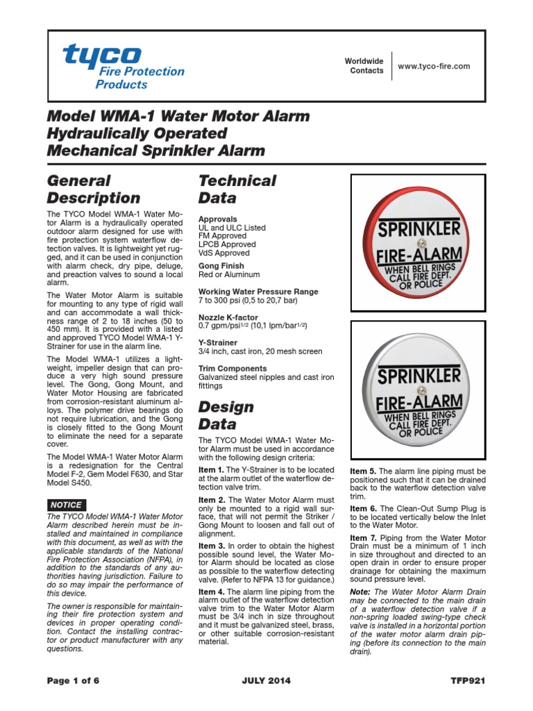 Tyco - Water Motor Alarm (Alarm Gong) | PDF | Valve | Pipe (Fluid ...