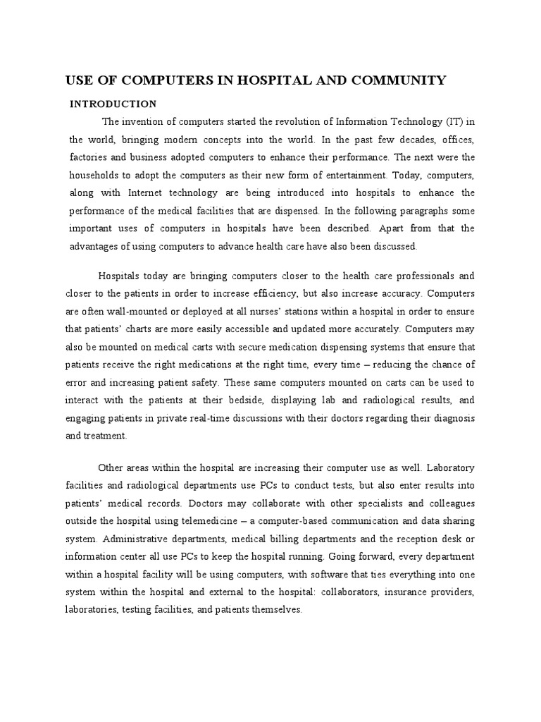 Computers in Hospitals: Key Uses | PDF | Electronic Health Record ...