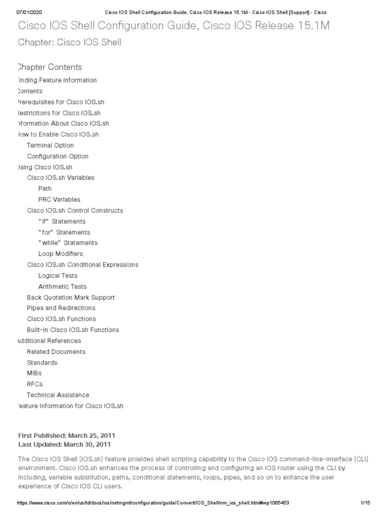 Cisco IOS Shell Configuration Guide, Cisco IOS Release 15.1M - Cisco IOS Shell (Support) - Cisco ...