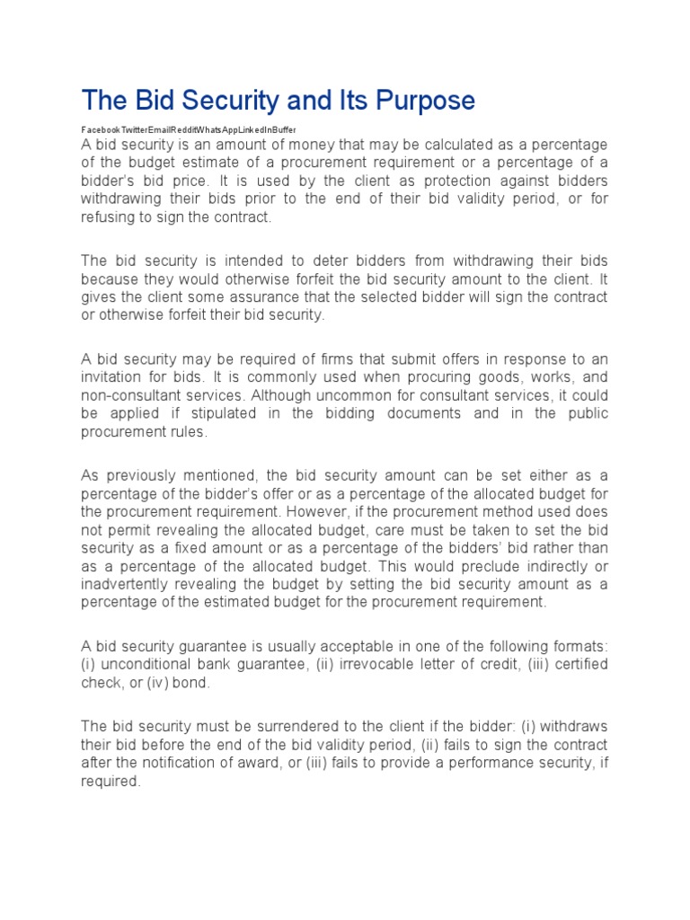 The Bid Security and Its Purpose | PDF