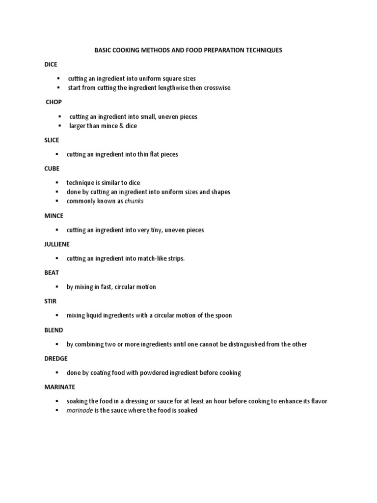 Basic Cooking Methods and Food Preparation Techniques | PDF | Osmosis ...