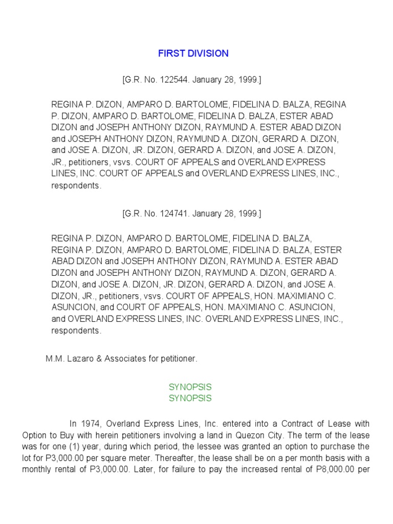 Dizon v. CA 302 SCRA 288 (1999) | PDF | Lease | Lawsuit
