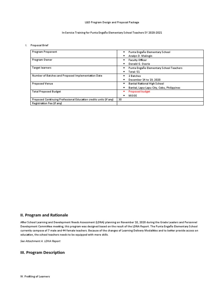 L&D Program Design and Proposal Package Template v1 | PDF | Teachers ...
