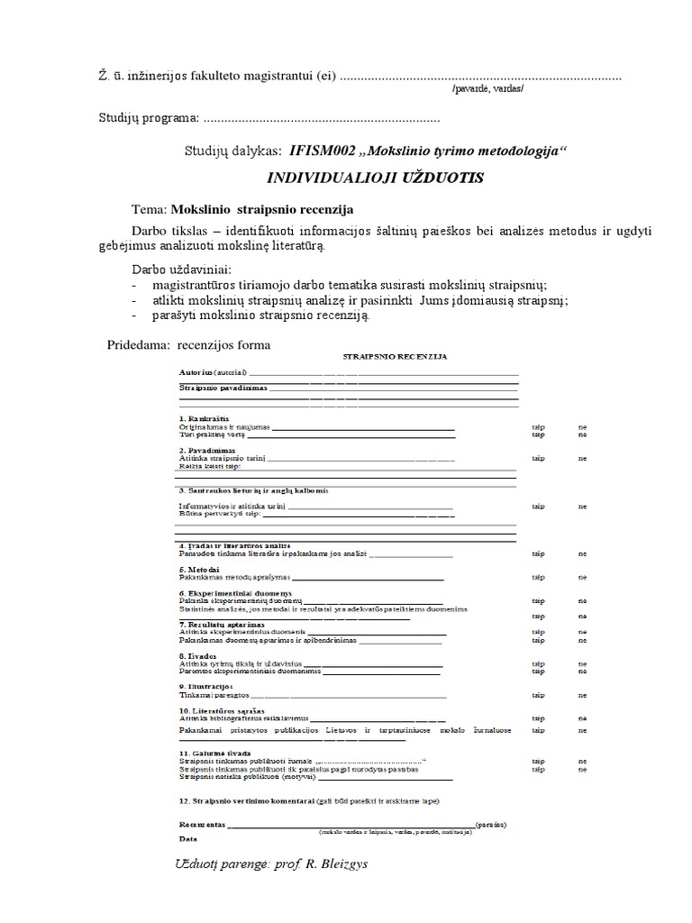 Uzduotis Mokslo Darbu Analize PDF | PDF