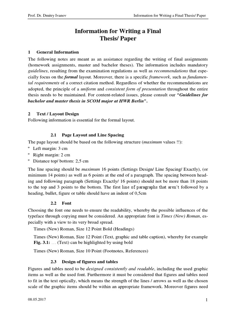 Information For Writing A Final Thesis/ Paper | PDF | Thesis | Page Layout