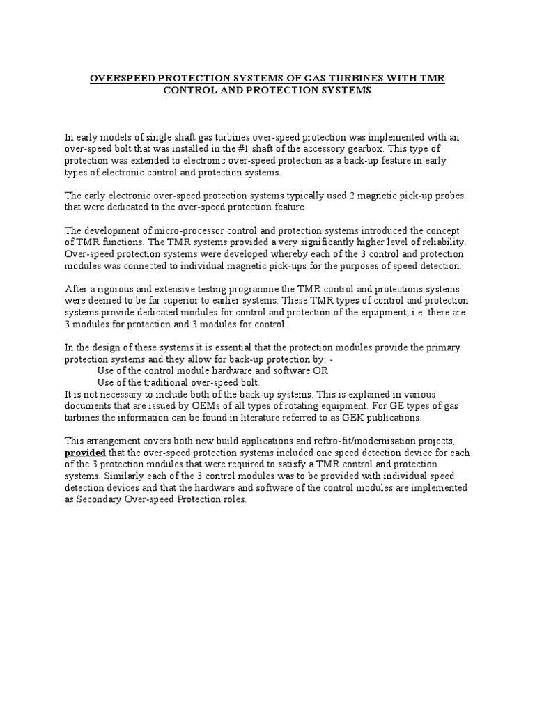 Reliable Overspeed Protection for Gas Turbines: The Implementation of TMR Control and Protection ...