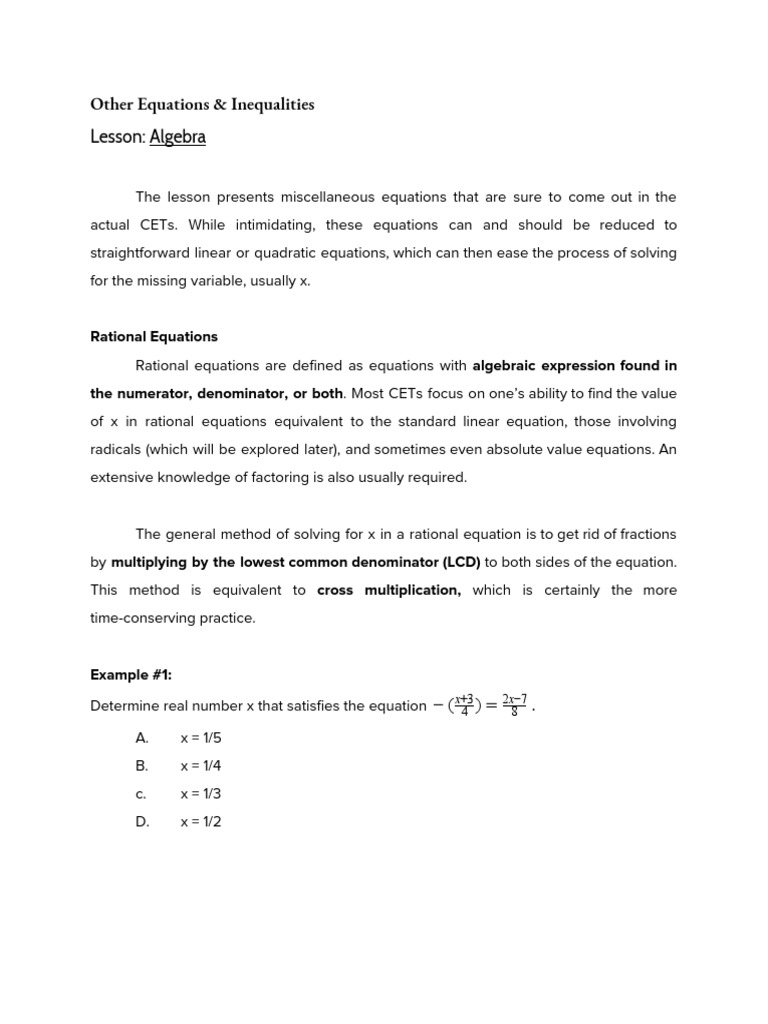 Miscellaneous Equations and Inequalities | PDF | Inequality (Mathematics) | Equations