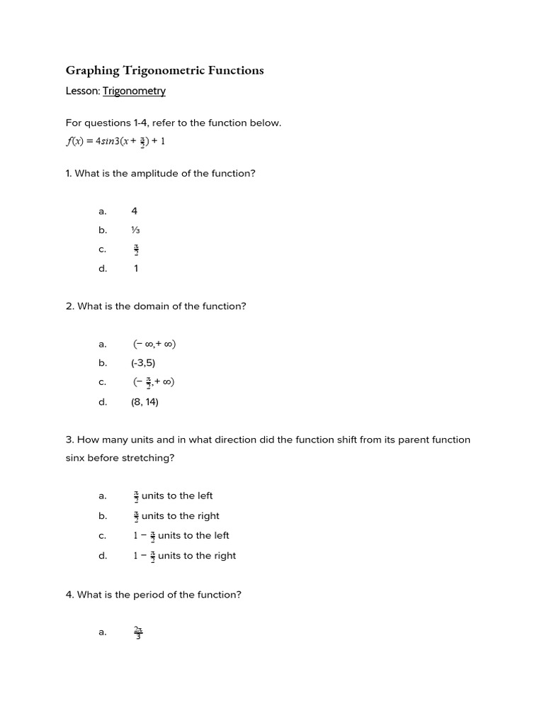 Trigonometry - Graphing Trigonometric Functions Worksheet PDF | PDF ...