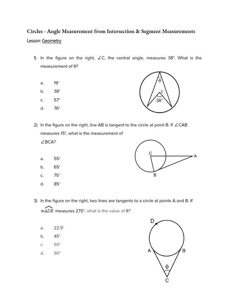 Geometry - Circles Worksheet | PDF | Circle | Angle