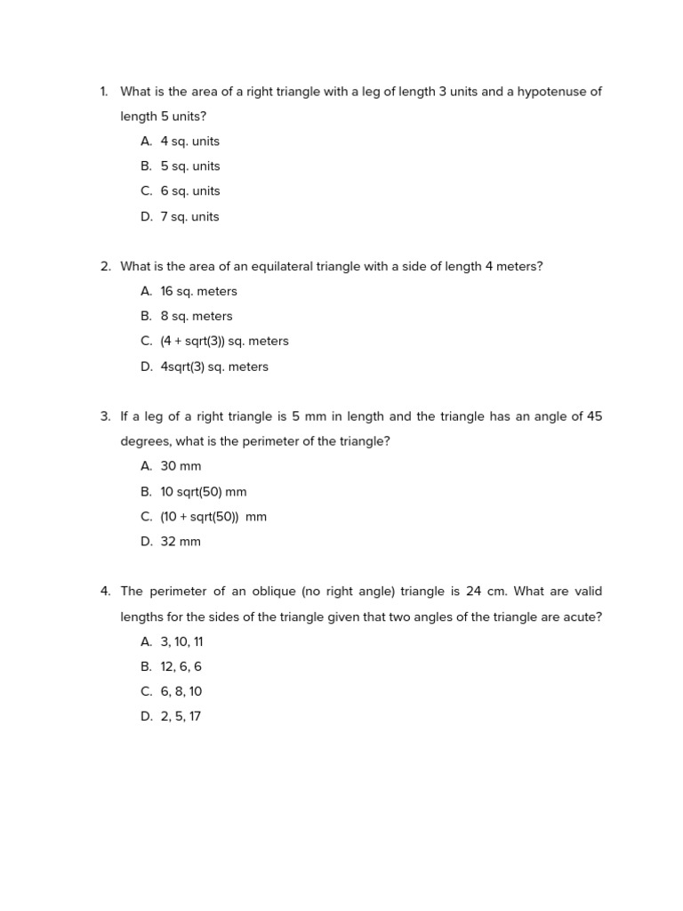 Geometry and Volume Multiple Choice Quiz | PDF | Area | Triangle