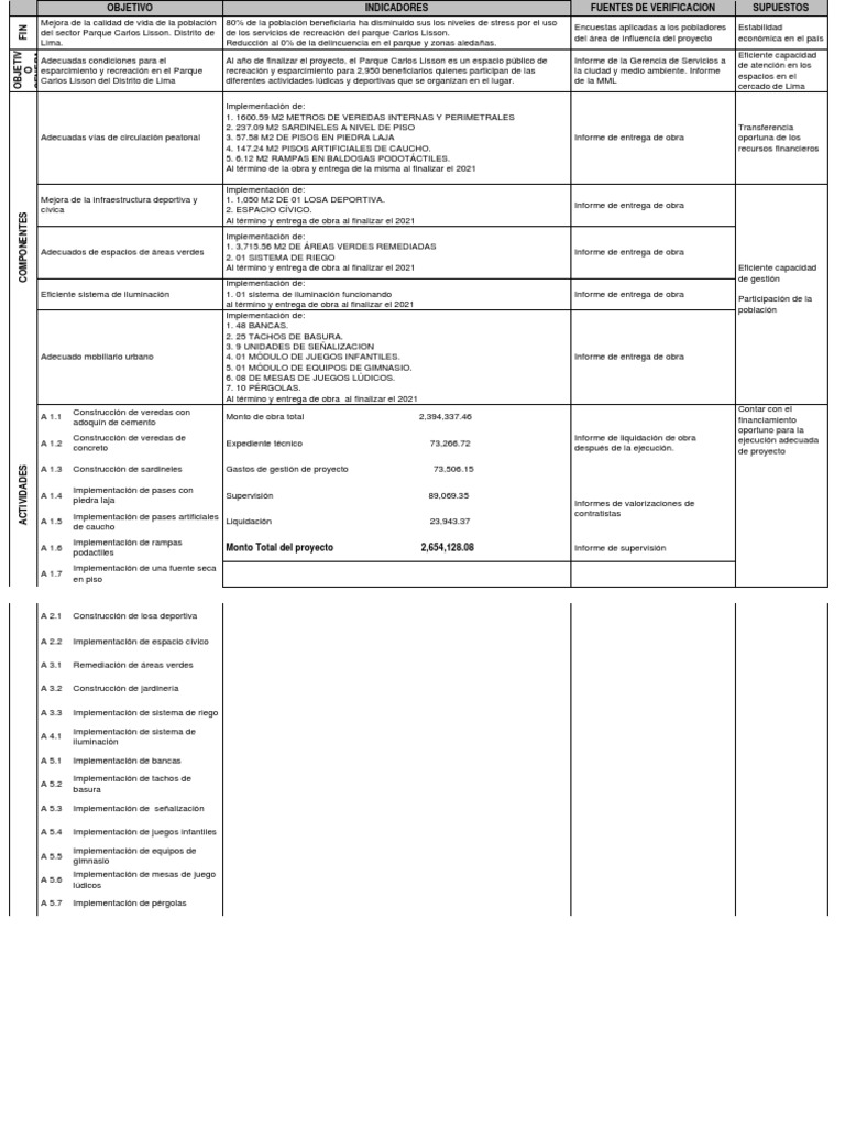 Perfil Carlos Lisson - Marco Lógico | PDF | Naturaleza | Business