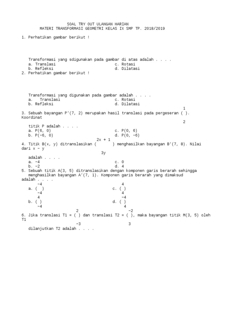 Soal Transformasi Geometri Kelas 9 SMP | PDF