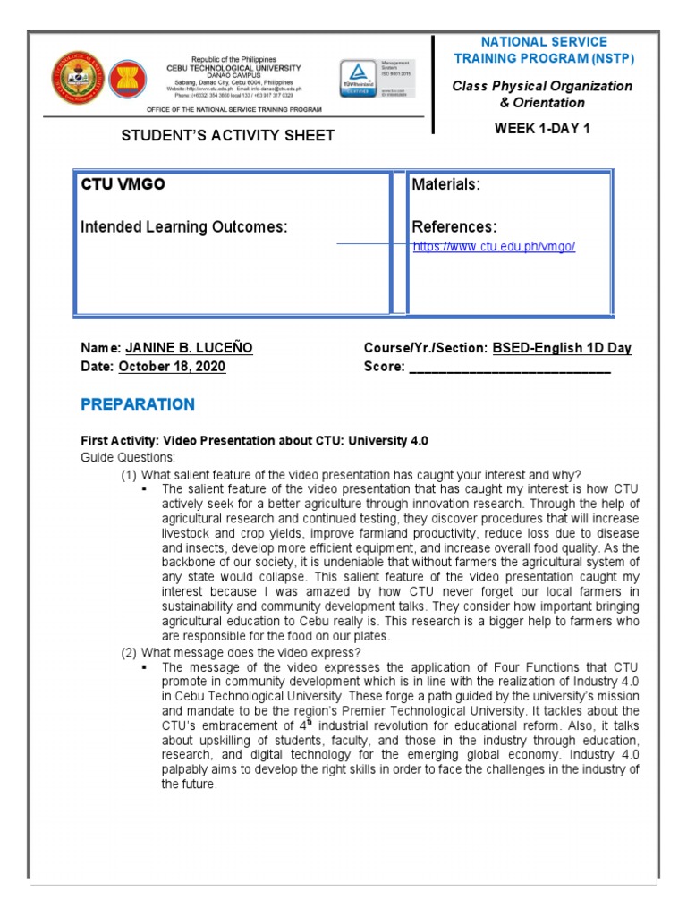 Ctu Vmgo: Materials: Intended Learning Outcomes: References | PDF | Sustainability | Sustainable ...
