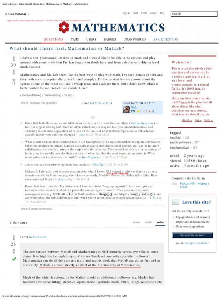 What Should I Learn First, Mathematica or Matlab?: Questions | PDF ...