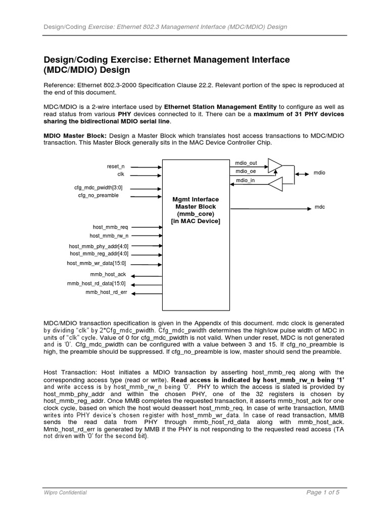 Design/Coding Exercise: Ethernet Management Interface (MDC/MDIO) Design ...