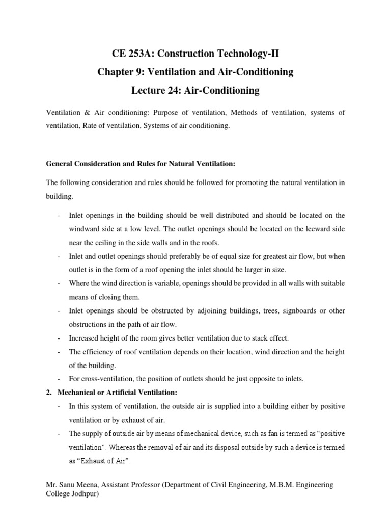 CE 253A - CT-II - Lecture24 - Air-Conditioning PDF | PDF | Air Conditioning | Ventilation ...