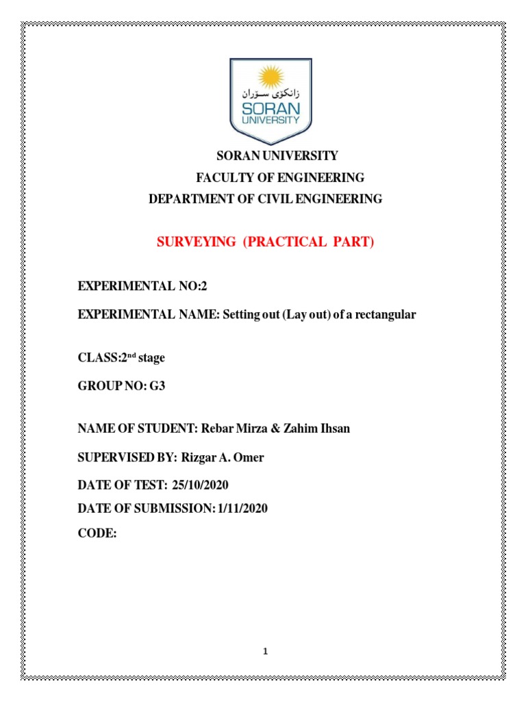 Setting Out a Rectangular: A Practical Experiment on Establishing the ...