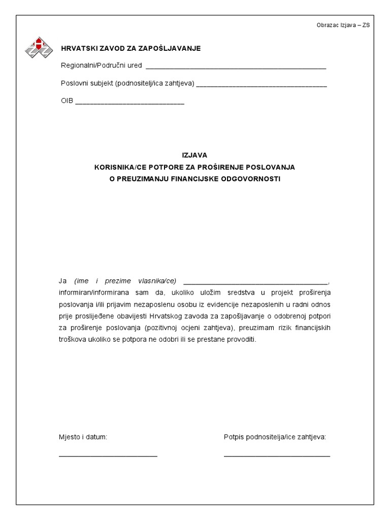 4 Izjava o Financijskoj Odgovornosti Proširenje Poslovanja - 2020 | PDF