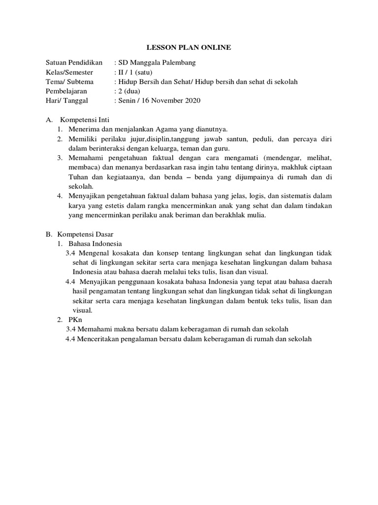 LESSON PLAN ONLINE 16 NOVEMBER 2020 Sesi 2 PDF | PDF