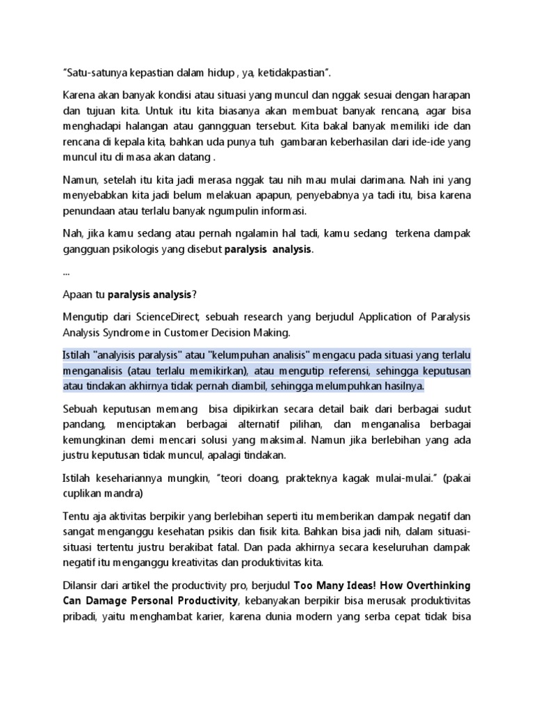 Paralysis Analysis Pdf