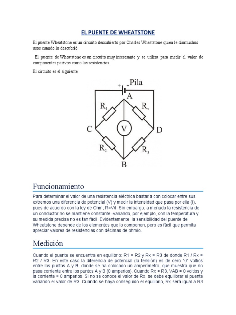 El Puente de Wheatstone | PDF | Resistencia Eléctrica y Conductancia ...