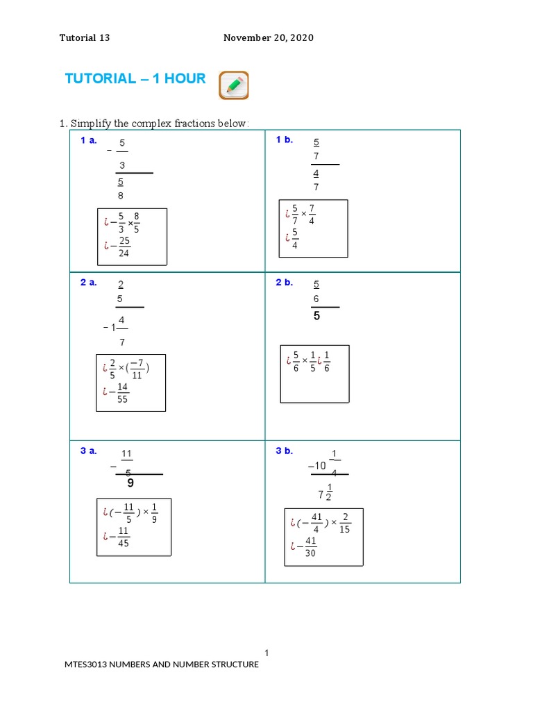 Tutorial 13 - Simplifying Complex Fractions, Writing Ratios, and ...