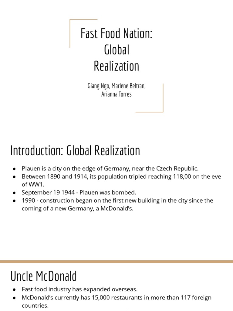 Fast Food Nation: Global Realization: Giang Ngo, Marlene Beltran ...