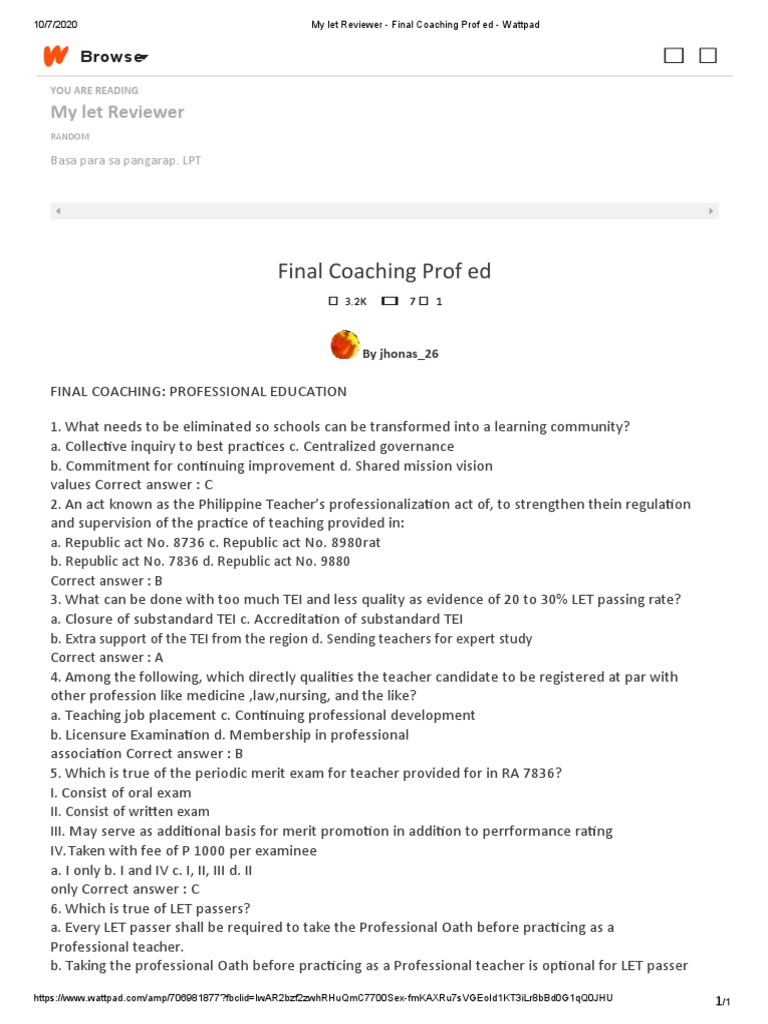 Final Coaching Prof Ed: My Let Reviewer | PDF | Educational Assessment | Constructivism ...