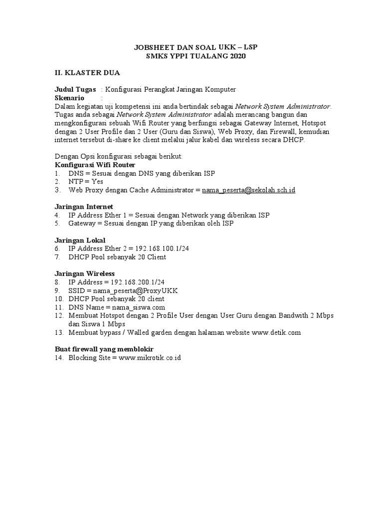 Job Sheet Dan Soal UKK LSP | PDF