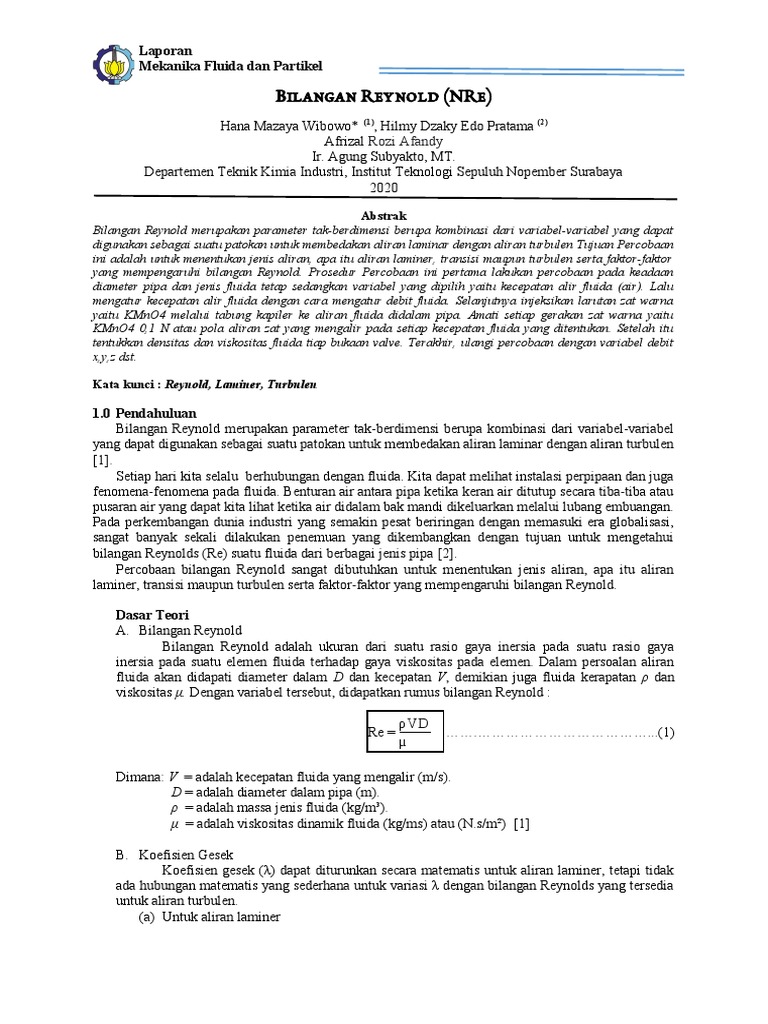 Analisis Bilangan Reynold dalam Aliran Fluida | PDF | Metode & Bahan Ajar