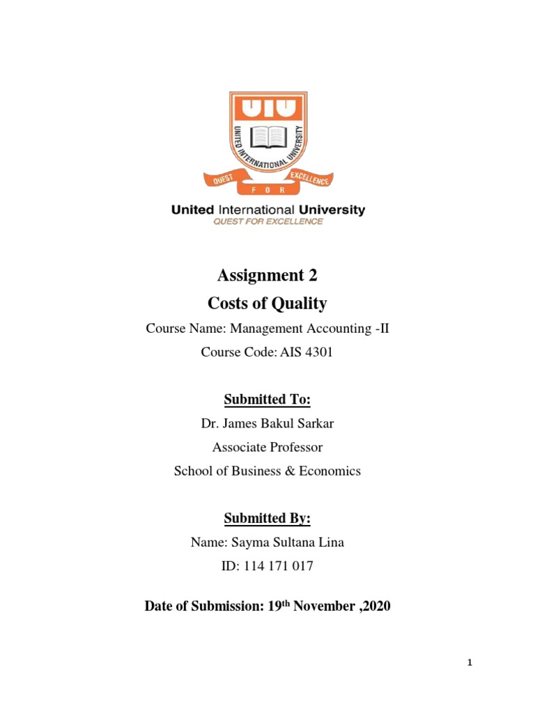 Assignment 2-Cost of Quality | PDF | Cost | Economies