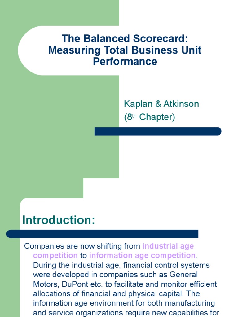 The Balanced Scorecard: Measuring Total Business Unit Performance | PDF
