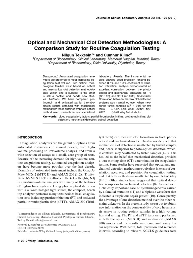 Optical and Mechanical Clot Detection Methodologies A Comparison Study ...