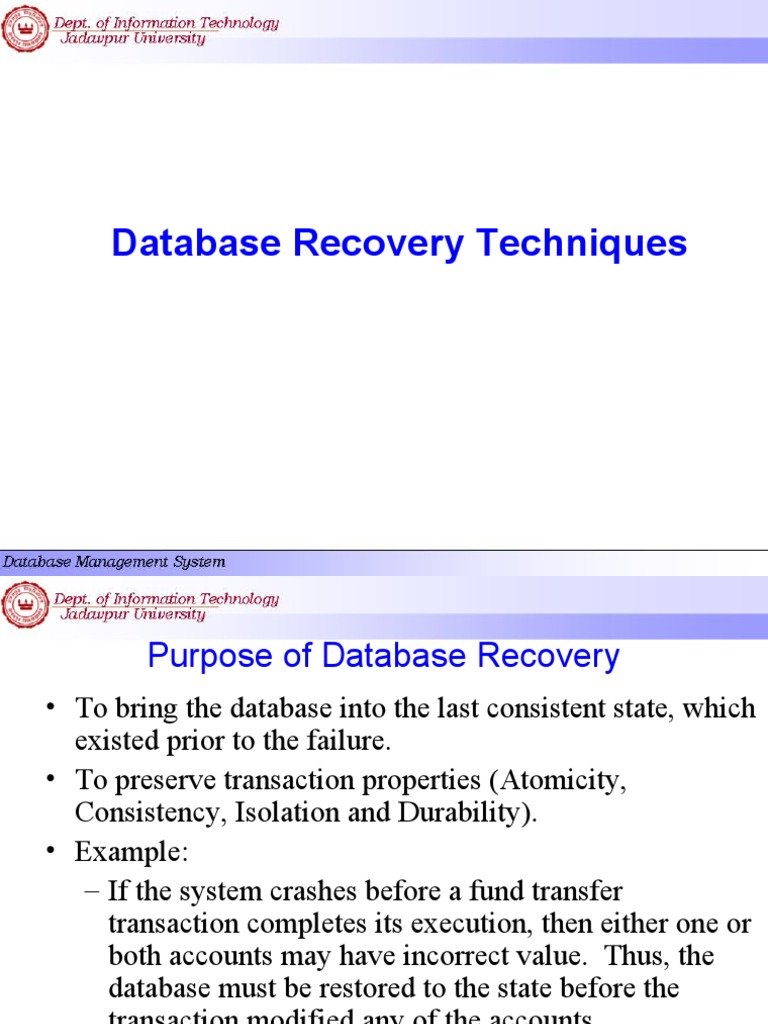 Database Recovery Techniques | PDF | Database Transaction | Computer Data Storage