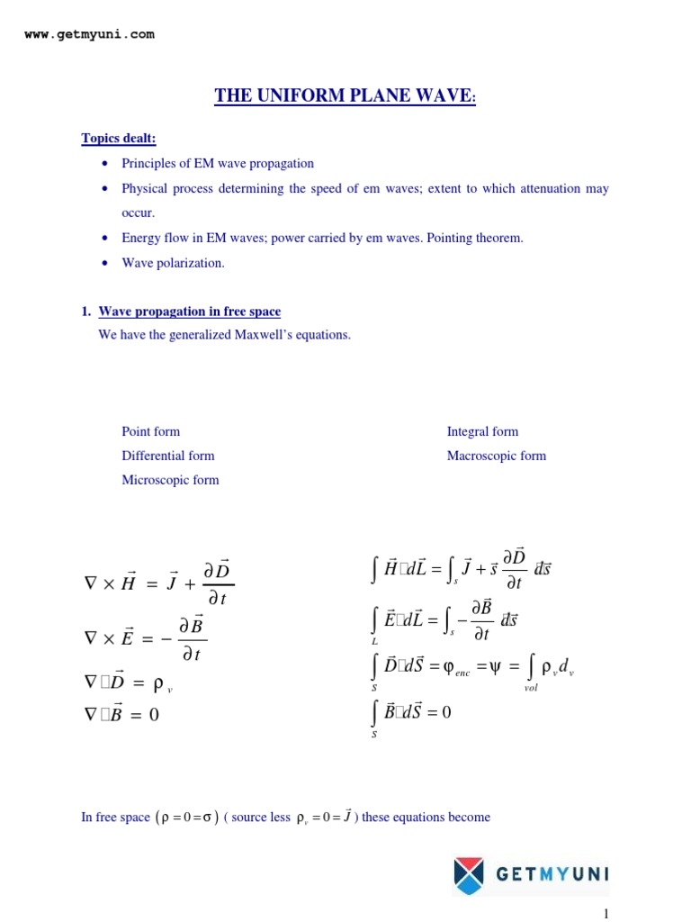 Magnetic Field Theory - The Uniform Plane Wave - Notes PDF | PDF ...