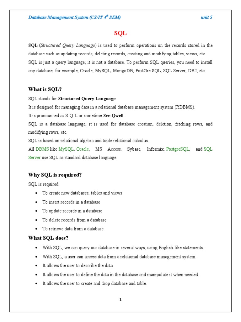 SQL Unit 5 | PDF | Relational Database | Sql SQL Unit 5 | PDF | Relational Database | Sql