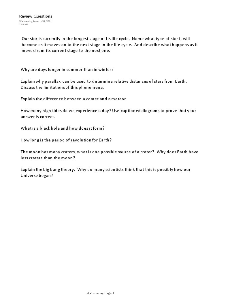Astronomy Concepts and Questions Explained | PDF