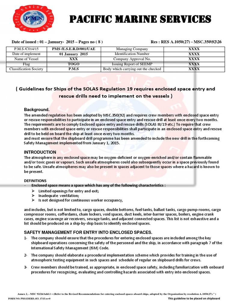 Guidelines Enclosed Space Entry and Rescue Drills | PDF | Tonnage | Ships