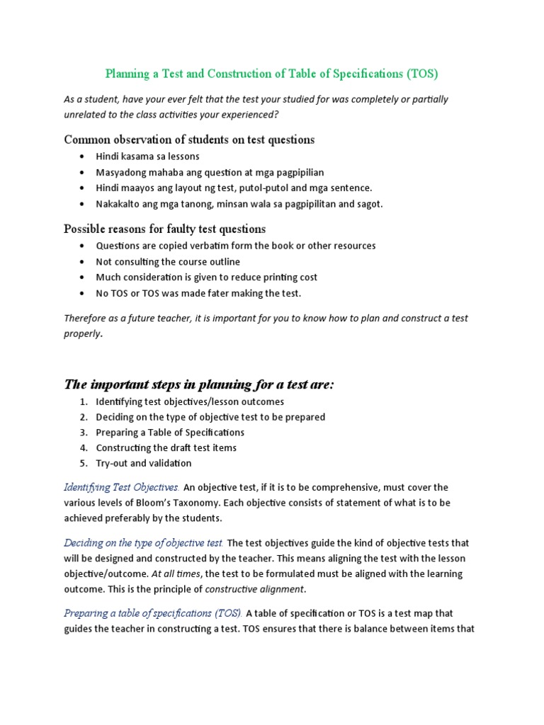 ASL 1 Table of Specifications | PDF | Validity (Statistics) | Teachers