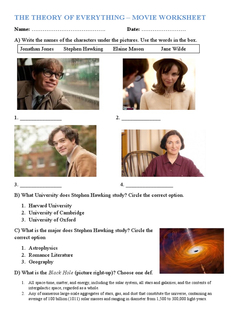 Theory of Everything Movie Worksheet | PDF | Stephen Hawking | Physical ...