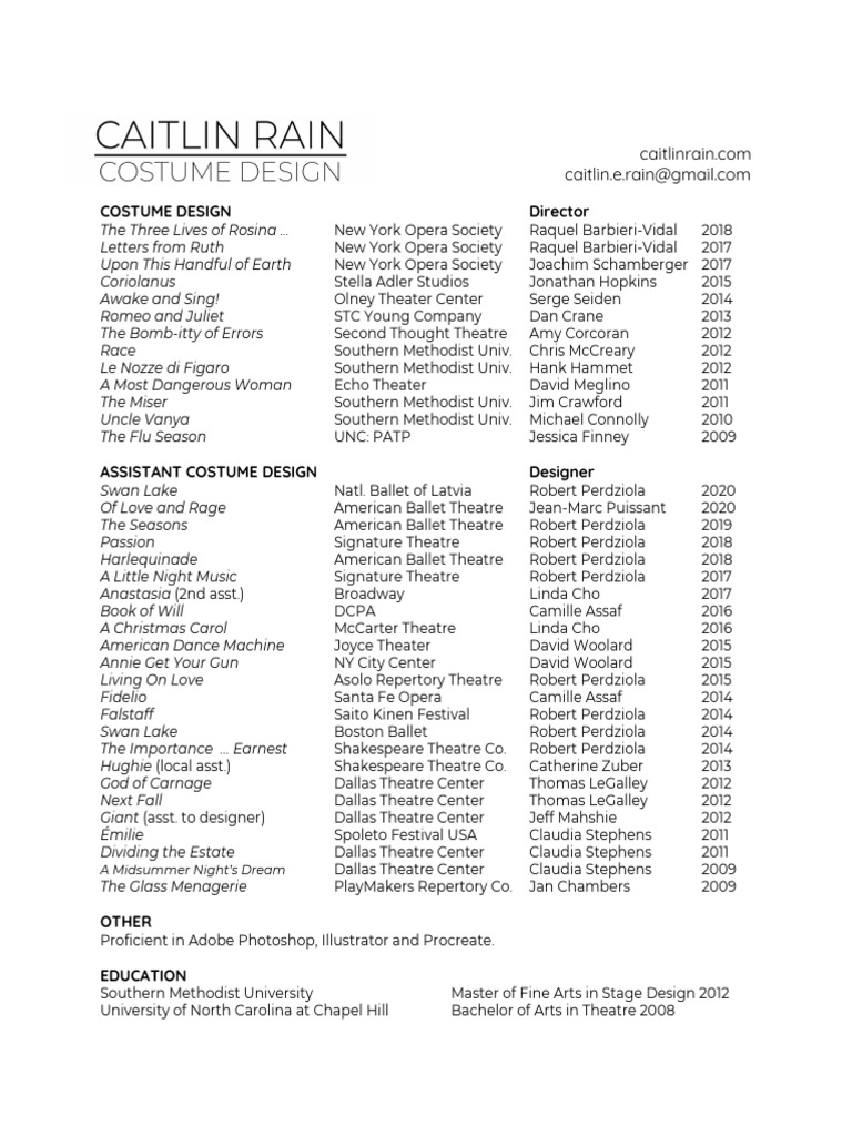 Caitlin Rain Resume | Download Free PDF | Theatre | Performing Arts