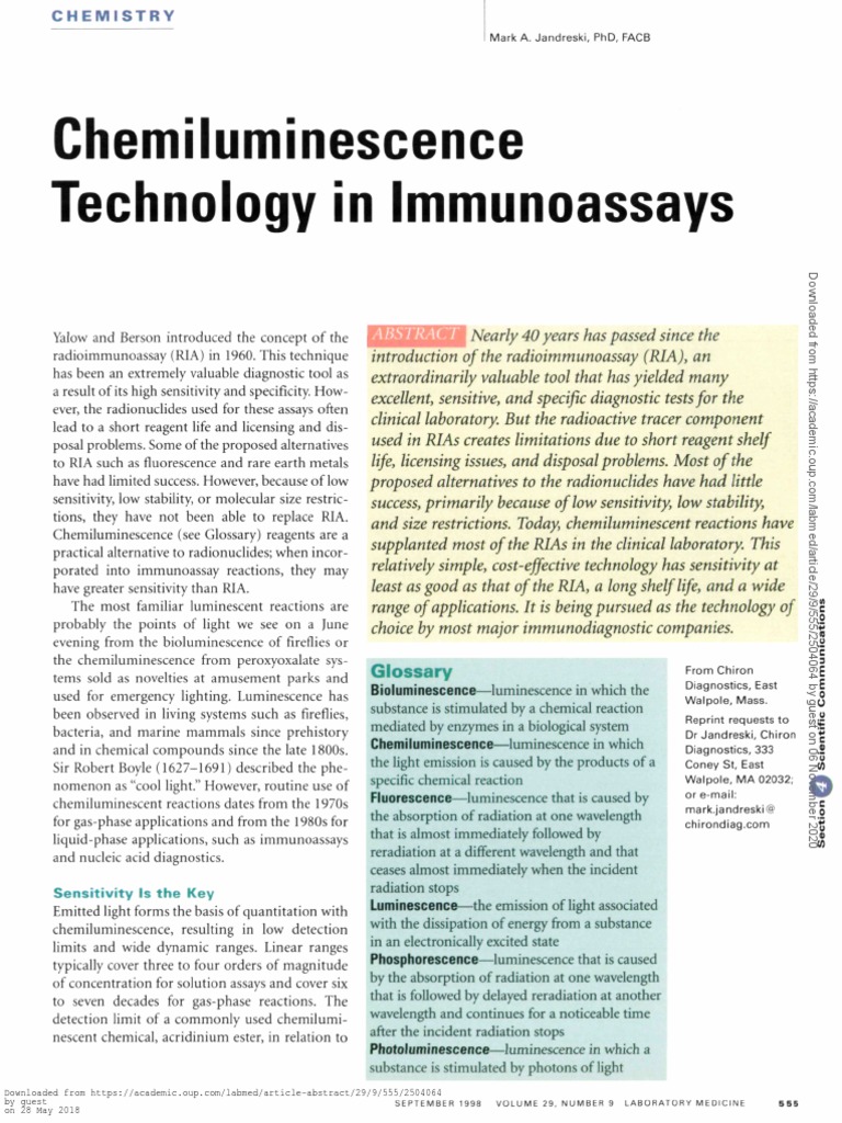 Chemiluminescence Technology in Immunoassays: Abstrac1 | PDF | Immunoassay | Chemistry