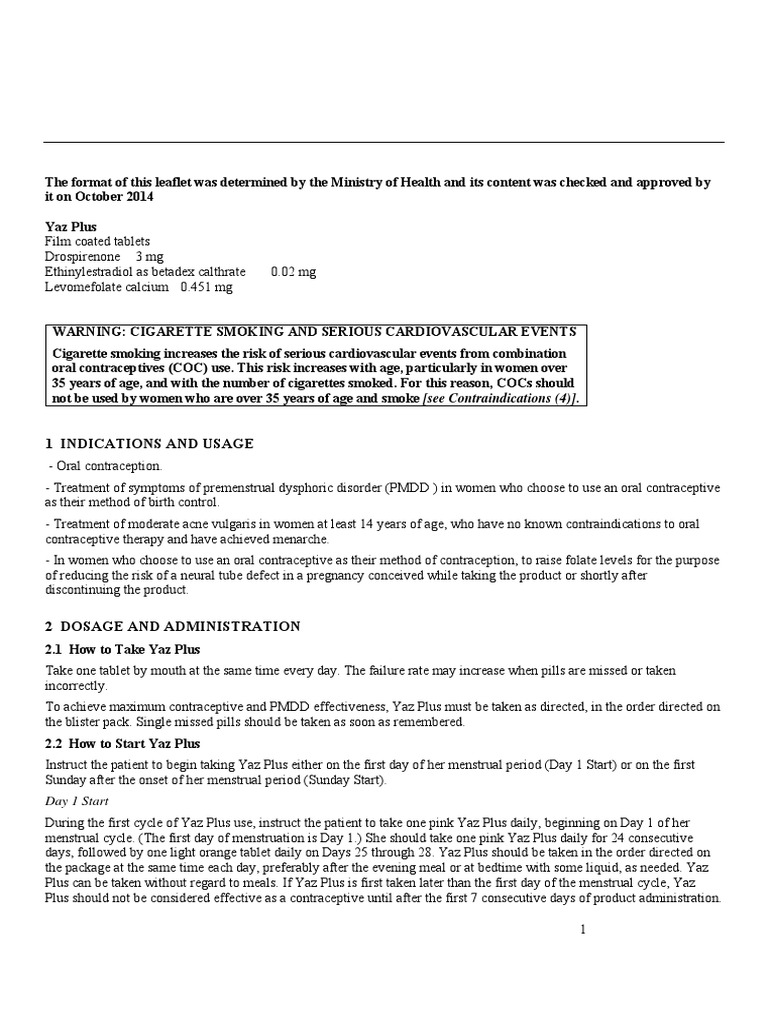 Yaz Plus: Usage and Dosage Guide | PDF | Combined Oral Contraceptive ...