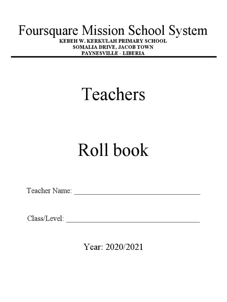 Foursquare Mission School System: Teachers Roll Book | PDF