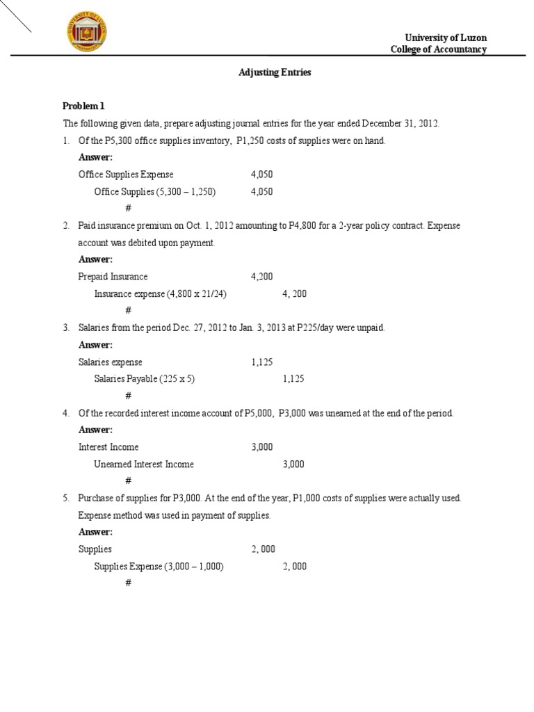 Adjusting Entries for Accounting Problems | PDF | Expense | Revenue