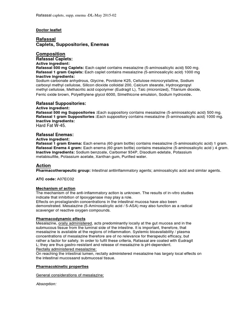 Mesalazine Supp | PDF | Dose (Biochemistry) | Chemistry
