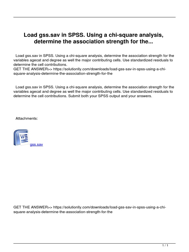 Load Gss Sav in Spss Using A Chi Square Analysis Determine The Association Strength For The | PDF