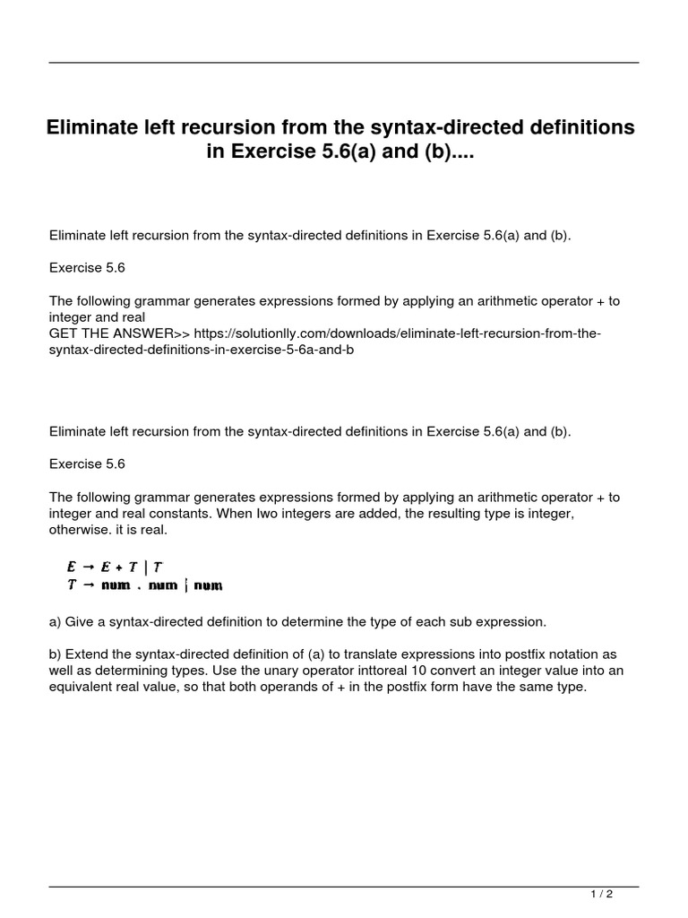 Eliminate Left Recursion From The Syntax Directed Definitions in ...